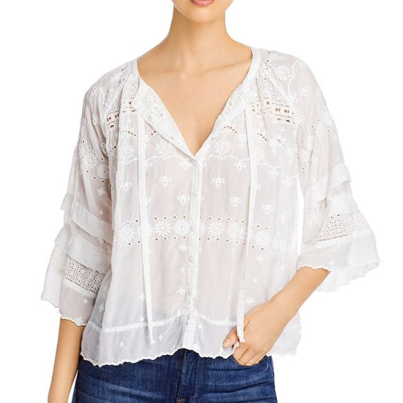 Johnny Was | Tops | Johnny Was Tay Tiefront Tonal Embroidered Eyelet ...